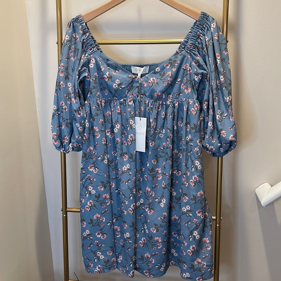 Wayf | Dresses | Nwt Wayf Puff Sleeve Babydoll Dress In Dusty Blue ...